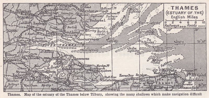 Vintage Map of the Thames Showing the Estuary Below Tilbury 1930s ...