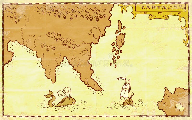 Vintage Map Treasure Island Tall Ship Whale Stock Illustration ...