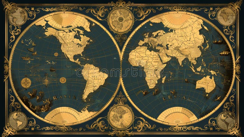 A Vintage Map of the World with a Border and a Title Stock Illustration ...