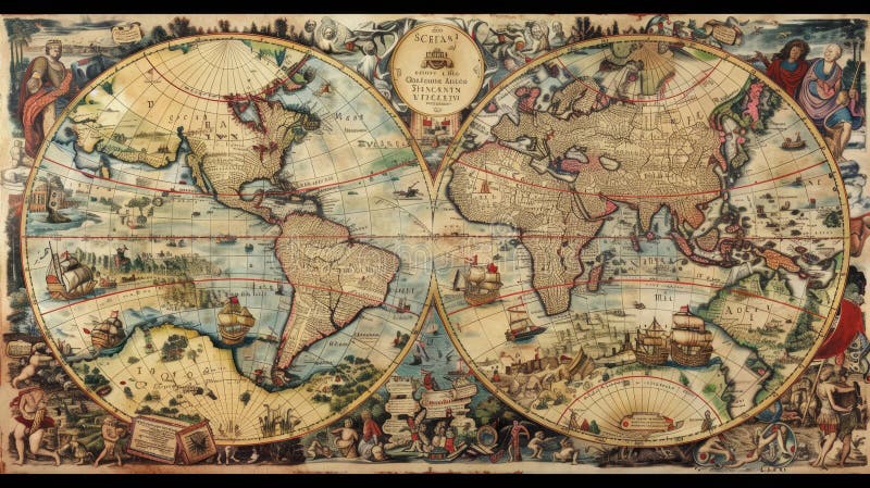 A Vintage Map of the World with a Border and a Title Stock Illustration ...