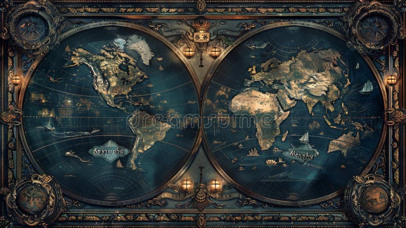 A Vintage Map of the World with a Border and a Title Stock Illustration ...