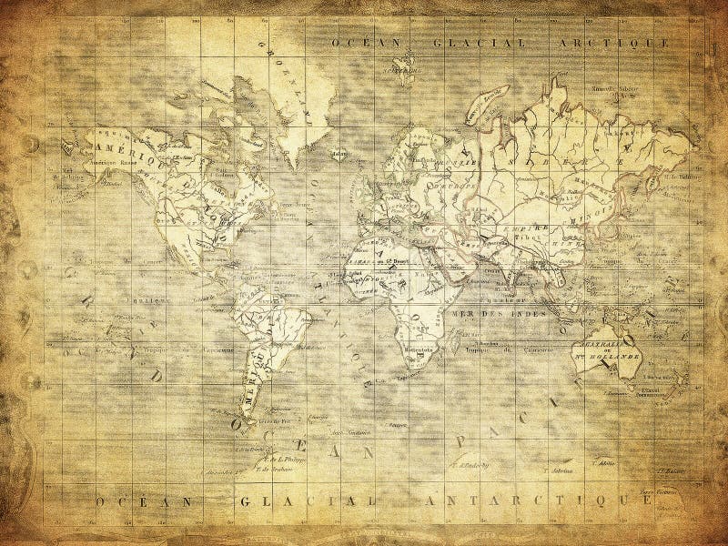Vintage Map of the World 1847 Stock Image - Image of dirty, burned ...