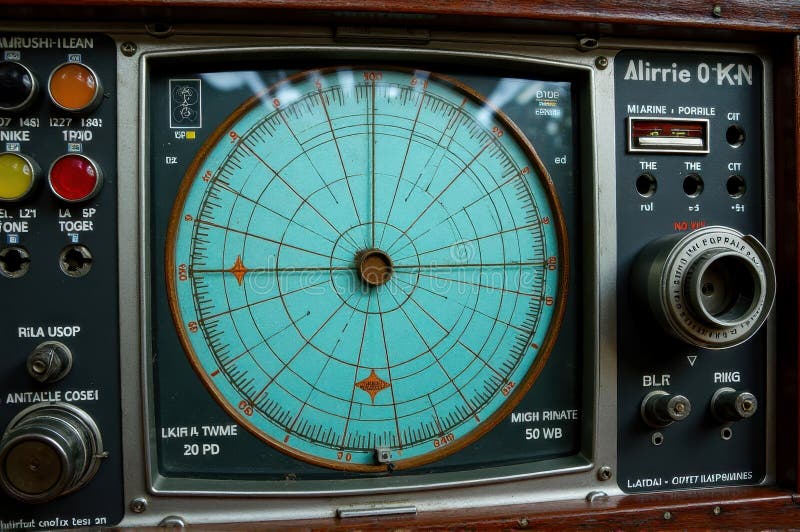 Vintage Marine Radar Display with Circular Interface and Control Dials ...