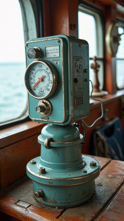 Vintage Maritime Gyro Compass on Rustic Wooden Ship Deck Stock Photo ...