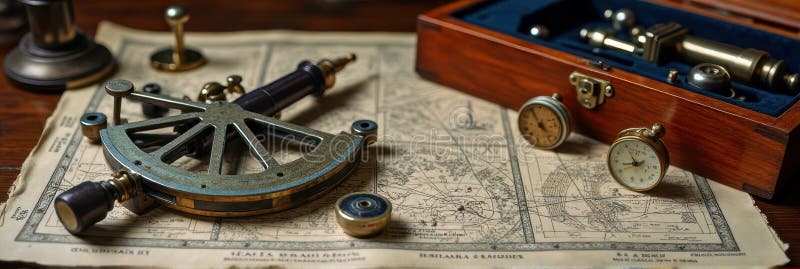 Vintage Maritime Navigation Instruments on Nautical Map Stock Photo ...