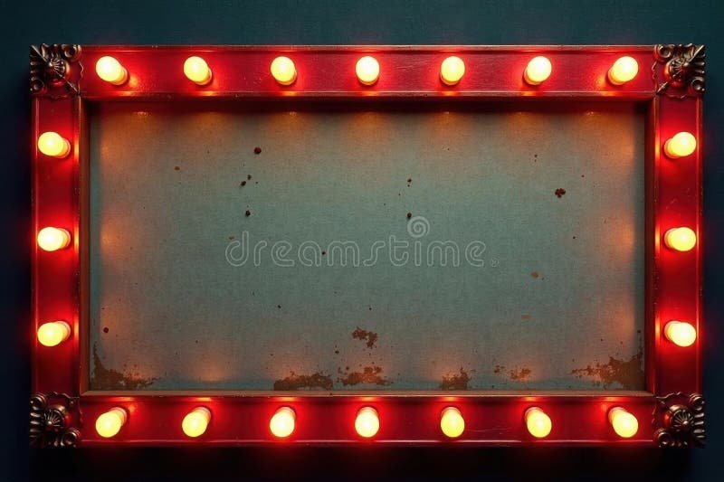 Vintage Marquee Frame, Glowing Bulbs, Blank Banner, Empty, Frame Stock ...