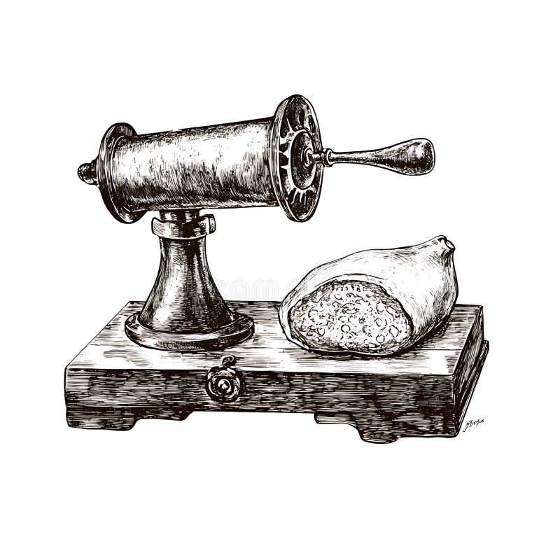Vintage Meat Slicer with a Piece of Meat Stock Illustration ...