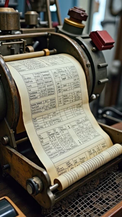 Vintage Mechanical Calculating Machine with Printed Paper Showing ...