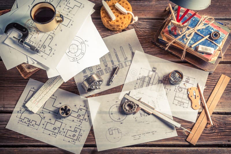 Vintage Mechanical Engineer Desk Stock Photo - Image of knowledge ...