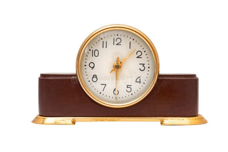 Vintage Mechanical Table Clock Isolated on White, Lunch Time Stock ...