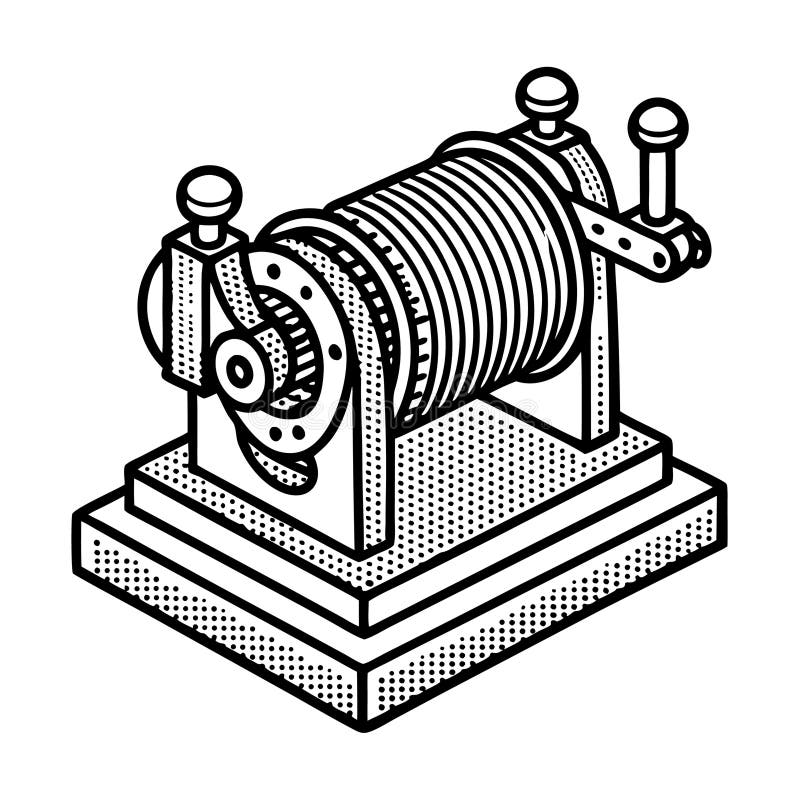 Vintage Mechanical Winch Illustration Detailed Engineering Drawing with ...