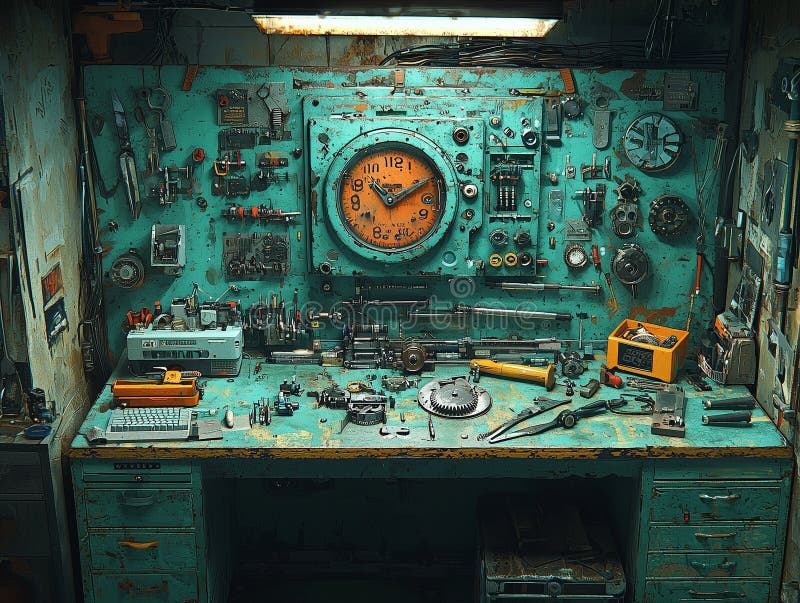 Vintage Mechanical Workshop and Clockmaking Tools Stock Illustration ...