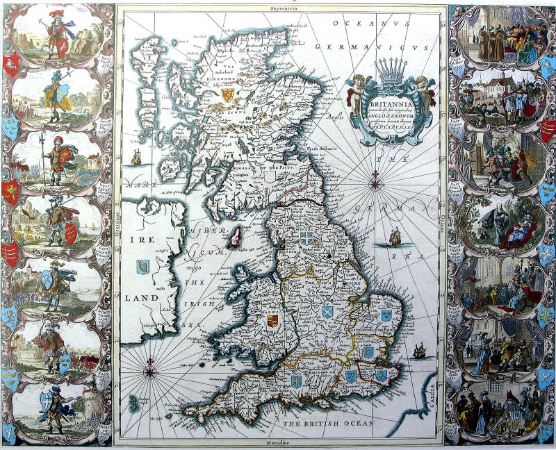Vintage Medieval Map of Great Britain 1676 Editorial Image - Image of ...