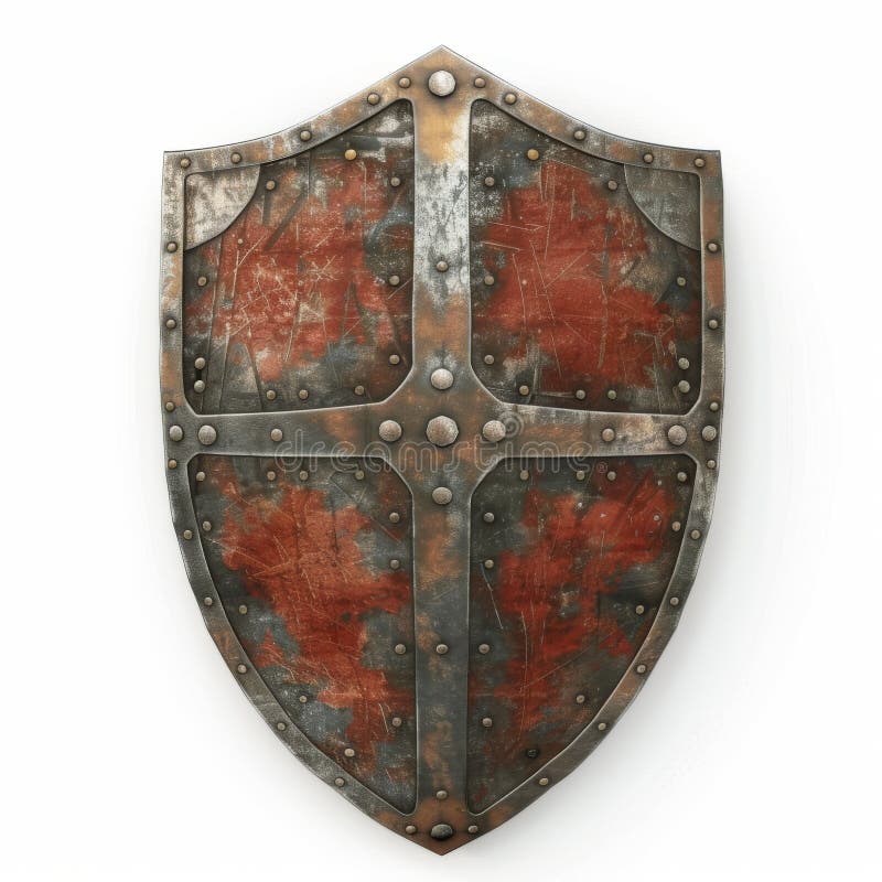 Vintage Medieval Shield with a Weathered Finish and Rusty Red Accents ...