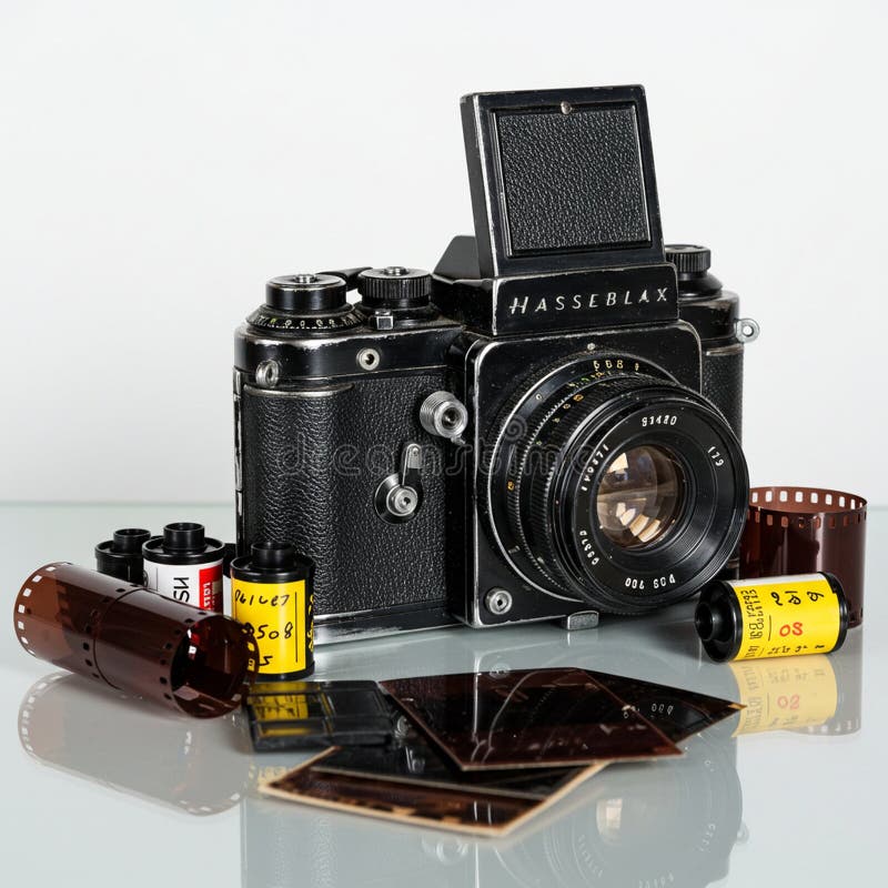 Vintage Medium Format Camera with Textured Black Body and Silver ...