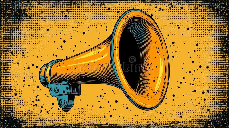 Vintage Megaphone Illustration on a Bright Yellow Background with ...