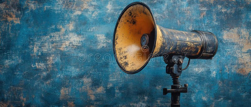 Vintage Megaphone on a Rustic Blue Background Showcasing Its Worn ...