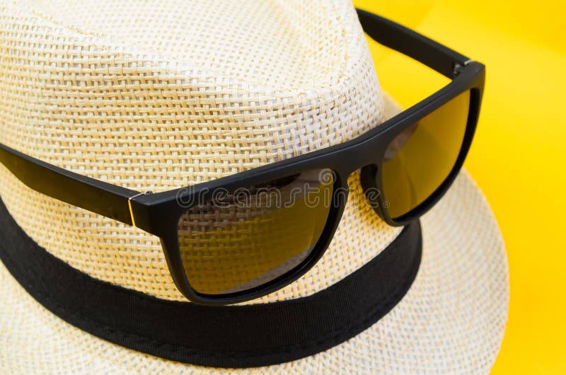 Vintage Men Hat with Sunglasses Placed on Top Front View Yellow ...