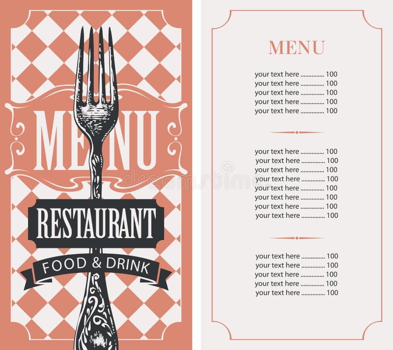 Vintage Menu for Restaurant with Price List and Fork Stock Vector ...