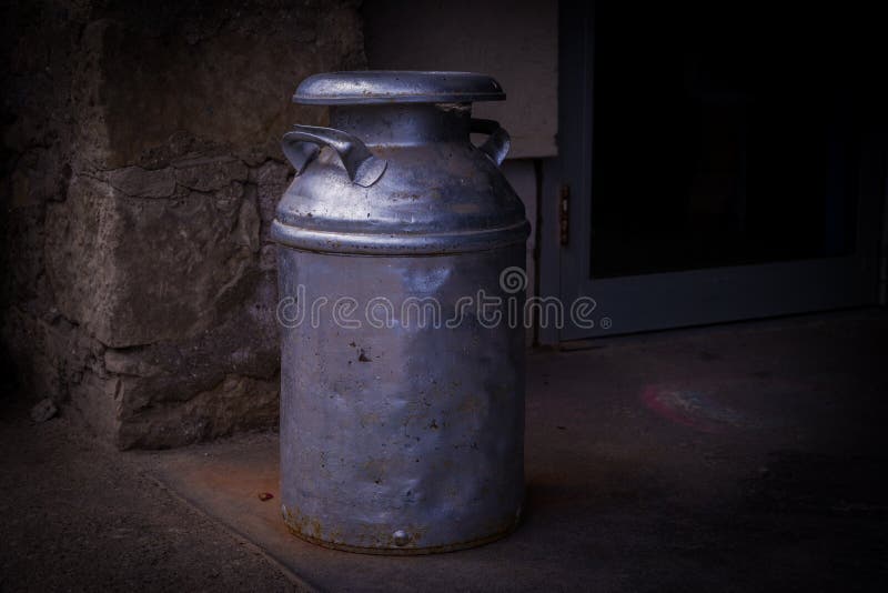Vintage Metal Can for Milk Container in the Farm. Stock Photo - Image ...