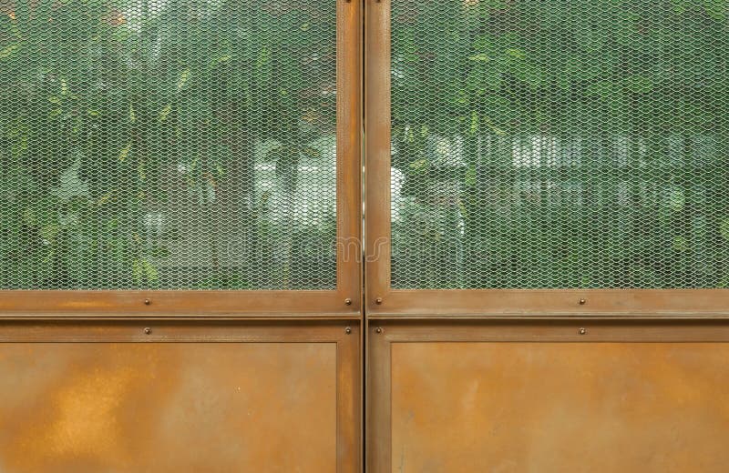 Rusty Vintage Metal Door with Glass Window Stock Image - Image of blur ...