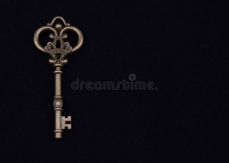Vintage Metal Key on Black Background Stock Photo - Image of silver ...