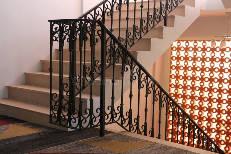 The Vintage Metal Style Stair Railing with Orange Bricks Stock Photo ...