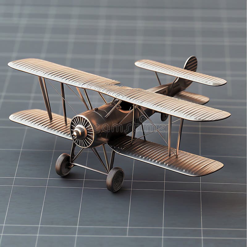 Vintage Metallic Biplane Model on Gridded Background Stock Illustration ...