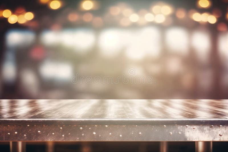 Vintage Metallic Table Top with Blurred Bokeh Bar Interior Background ...