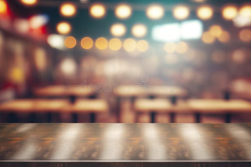 Vintage Metallic Table Top with Blurred Bokeh Bar Interior Background ...