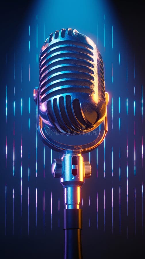 Vintage Mic at Concert 3D Illustration with Retro Microphone, Equalizer ...