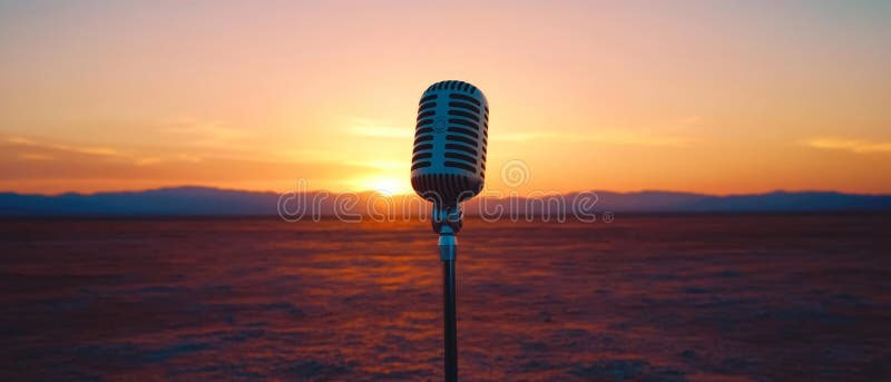 Vintage Mic at Sunset: Stage in Desert Stock Illustration ...