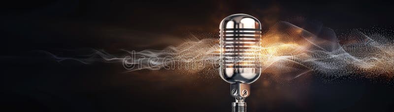 Vintage Microphone with Abstract Light Waves on a Dark Background ...