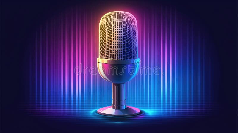 Vintage Microphone on Abstract Neon Background with Vibrant Lighting ...