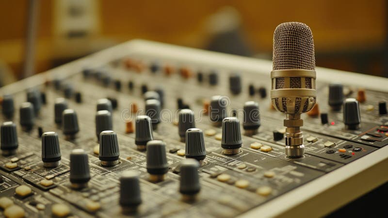 Vintage Recording Microphone and Reel To Reel Tape Recorder. Shallow ...