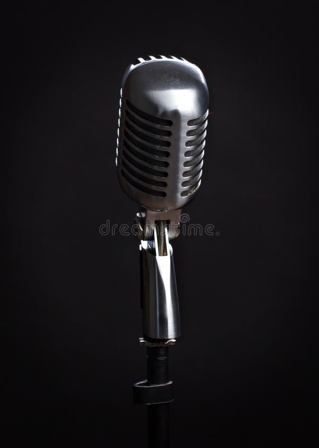 Vintage Microphone on Black Background Stock Photo - Image of retro ...