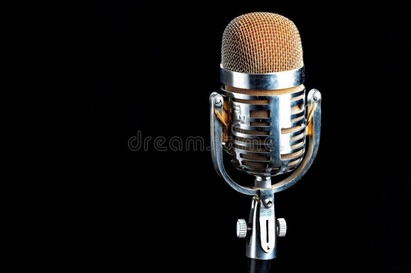 Vintage Microphone on Black Background Stock Illustration ...