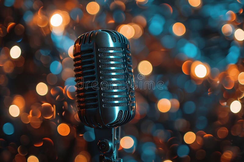 Vintage Microphone with Bokeh Lights. Generative AI. Stock Illustration ...
