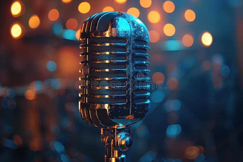Vintage Microphone with Bokeh Lights. Generative AI. Stock Illustration ...