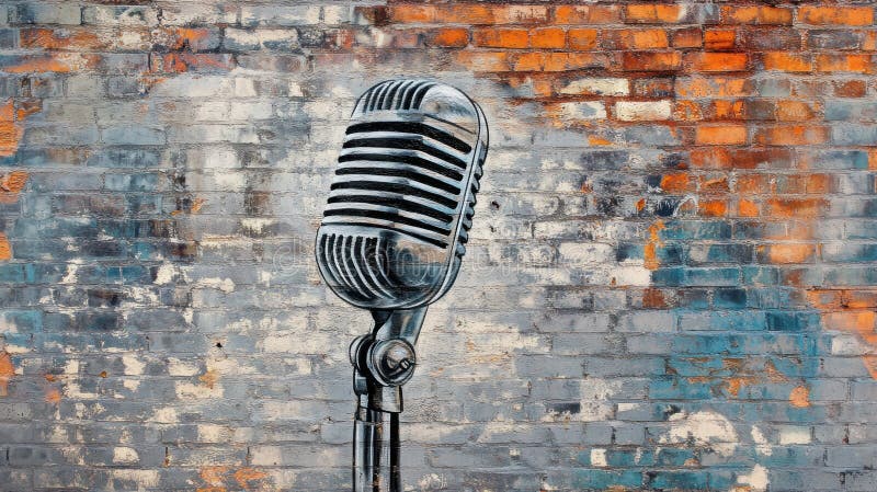 Vintage Microphone on Brick Wall Stock Illustration - Illustration of ...