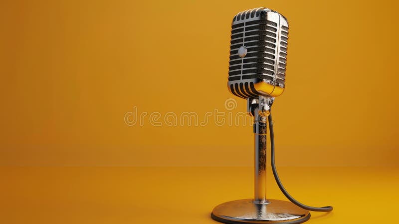 Vintage Microphone on a Bright Yellow Background with a Modern 3D ...