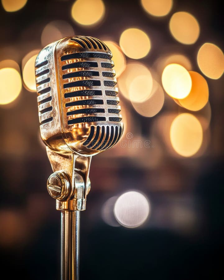 A Vintage Microphone is Centered on Stage, Illuminated by Red Lights ...