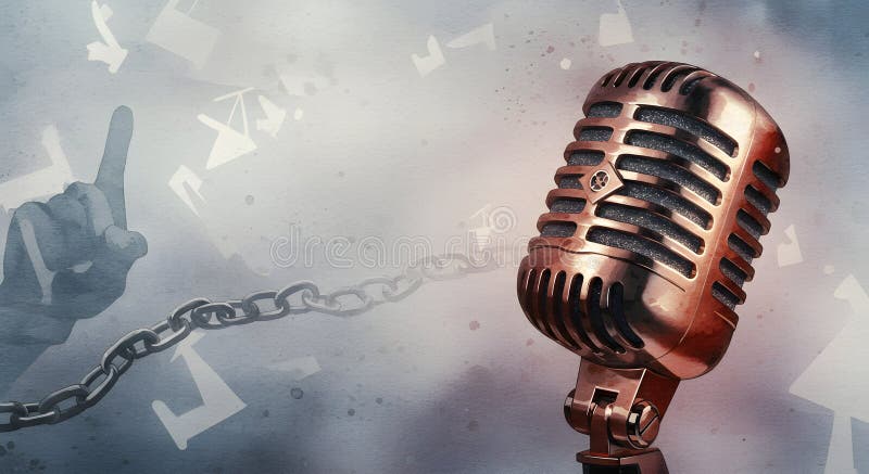 Vintage Microphone with Chain Leading To Pointing Hand Shadow Stock ...