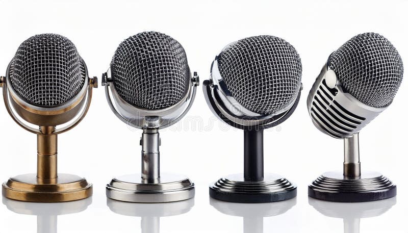 Vintage Microphone Collection Displayed on a Clean White Background ...
