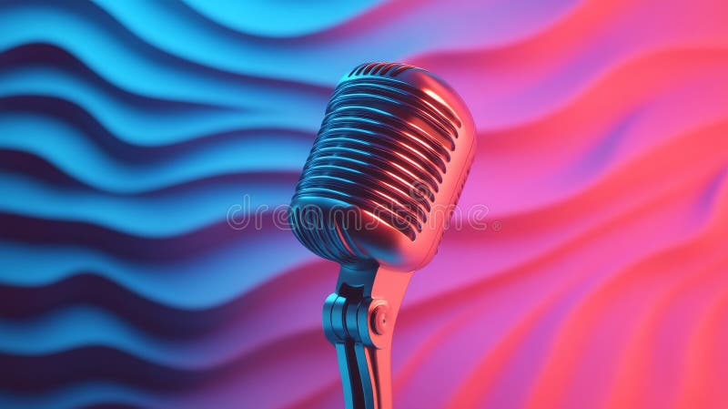 Vintage Microphone with Colorful Backdrop, Retro Music and Broadcast ...