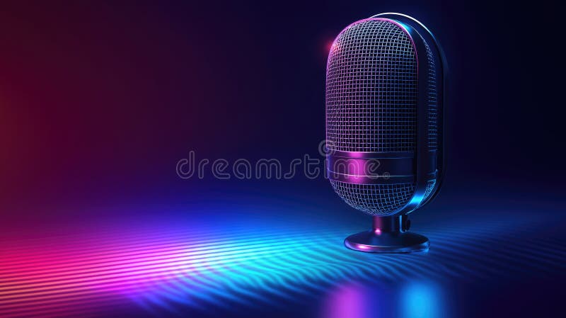 Vintage Microphone on Colorful Stage with Vibrant Lighting Stock Photo ...