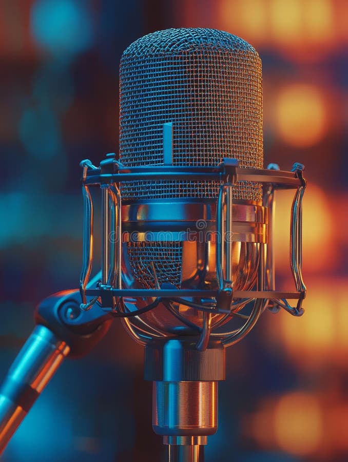 Vintage Microphone in Colorful Studio Lighting Stock Illustration ...
