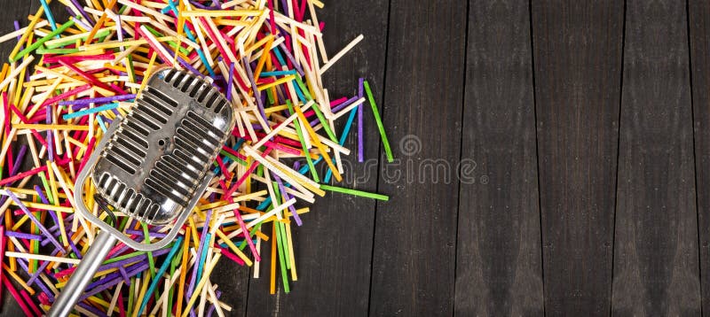 Vintage Microphone on Colourful Matchsticks with Copy Space - Diversity ...