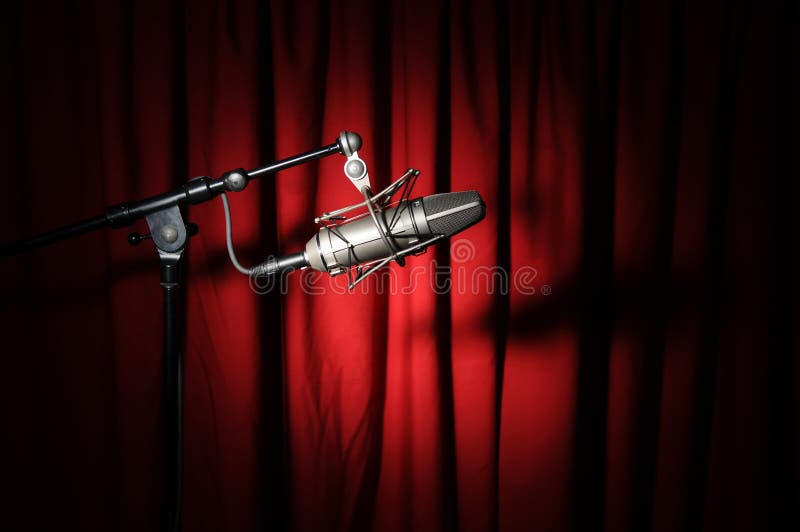 Vintage Microphone and Curtain Stock Photo - Image of party, performing ...