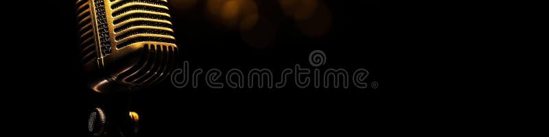 Vintage Microphone on Dark Background with Dramatic Lighting in Empty ...